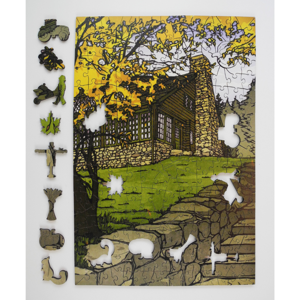 Wooden Puzzle – Log House in Autumn by Yoshiko Yamamoto – Stickley Museum